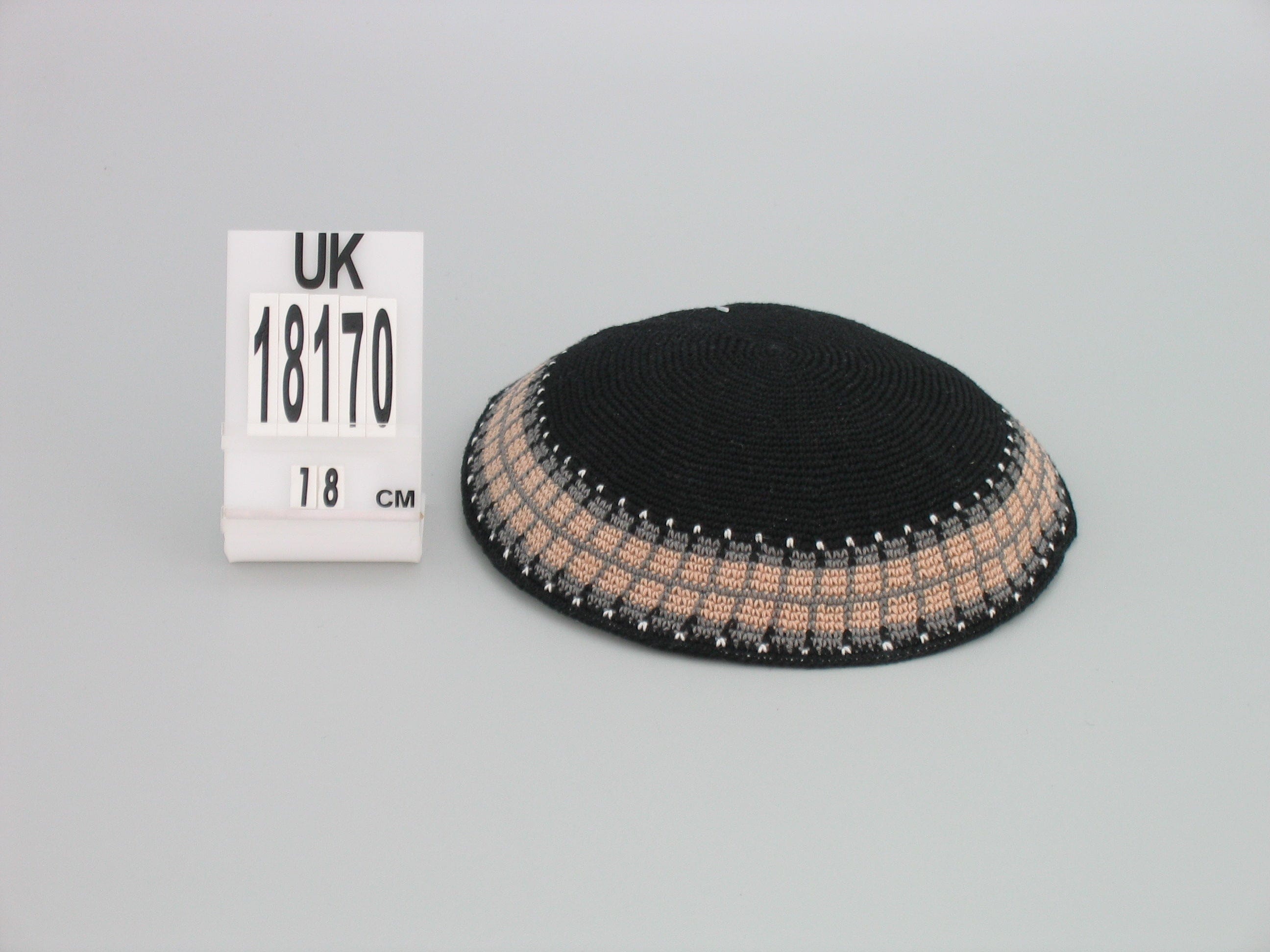 Knitted D.m.c Kippah 18 Cm - Sheer Black With Gray Rim – ahuva.com
