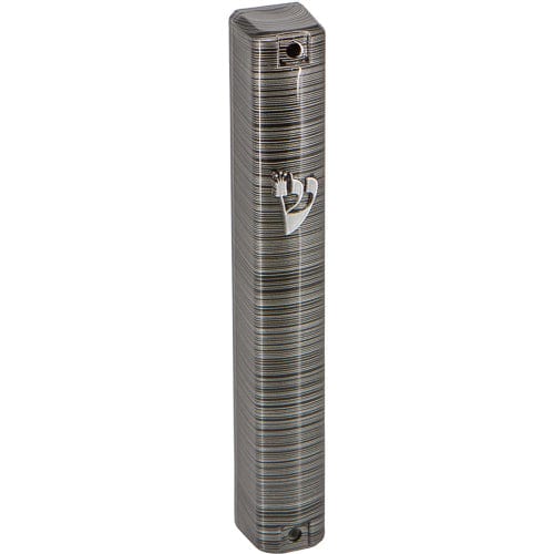 Plastic Mezuzah 12 Cm-3d Metallic Gray Striped Design – ahuva.com