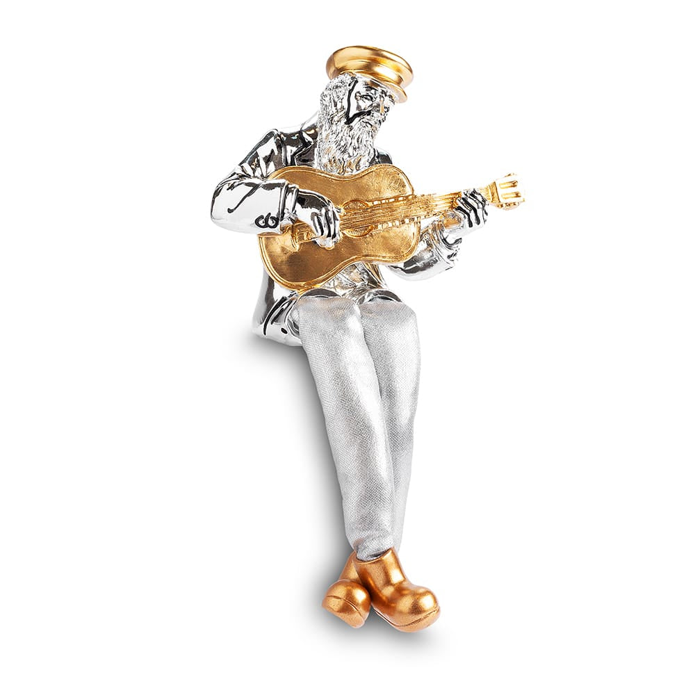 Silvered Polymer Sitting Hassidic Figurine With Cloth Legs 10.5 Cm - G ...