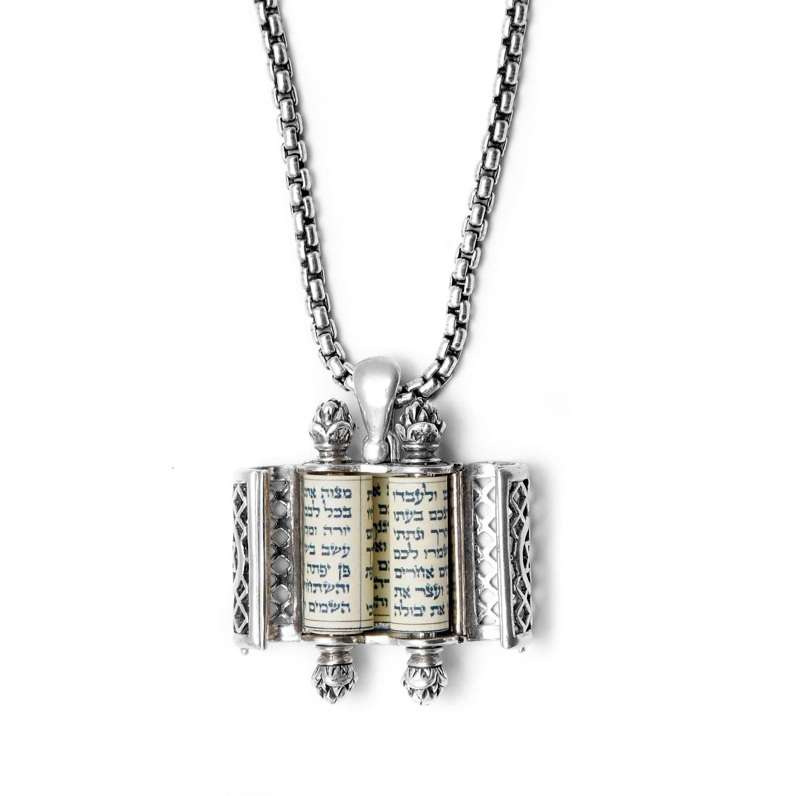 Filigree Torah Scroll Pendant Silver Shema scroll Mens – ahuva.com