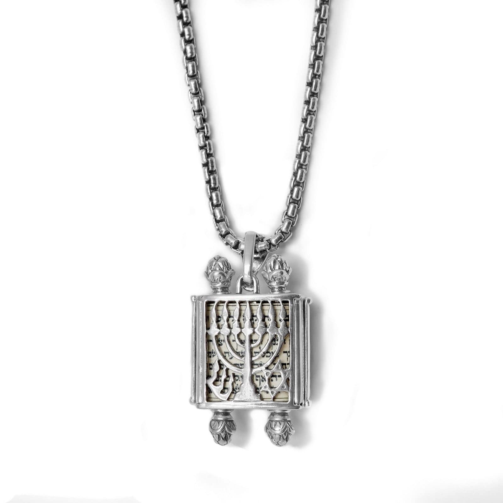 Filigree Torah Scroll Pendant Silver Shema scroll Mens – ahuva.com