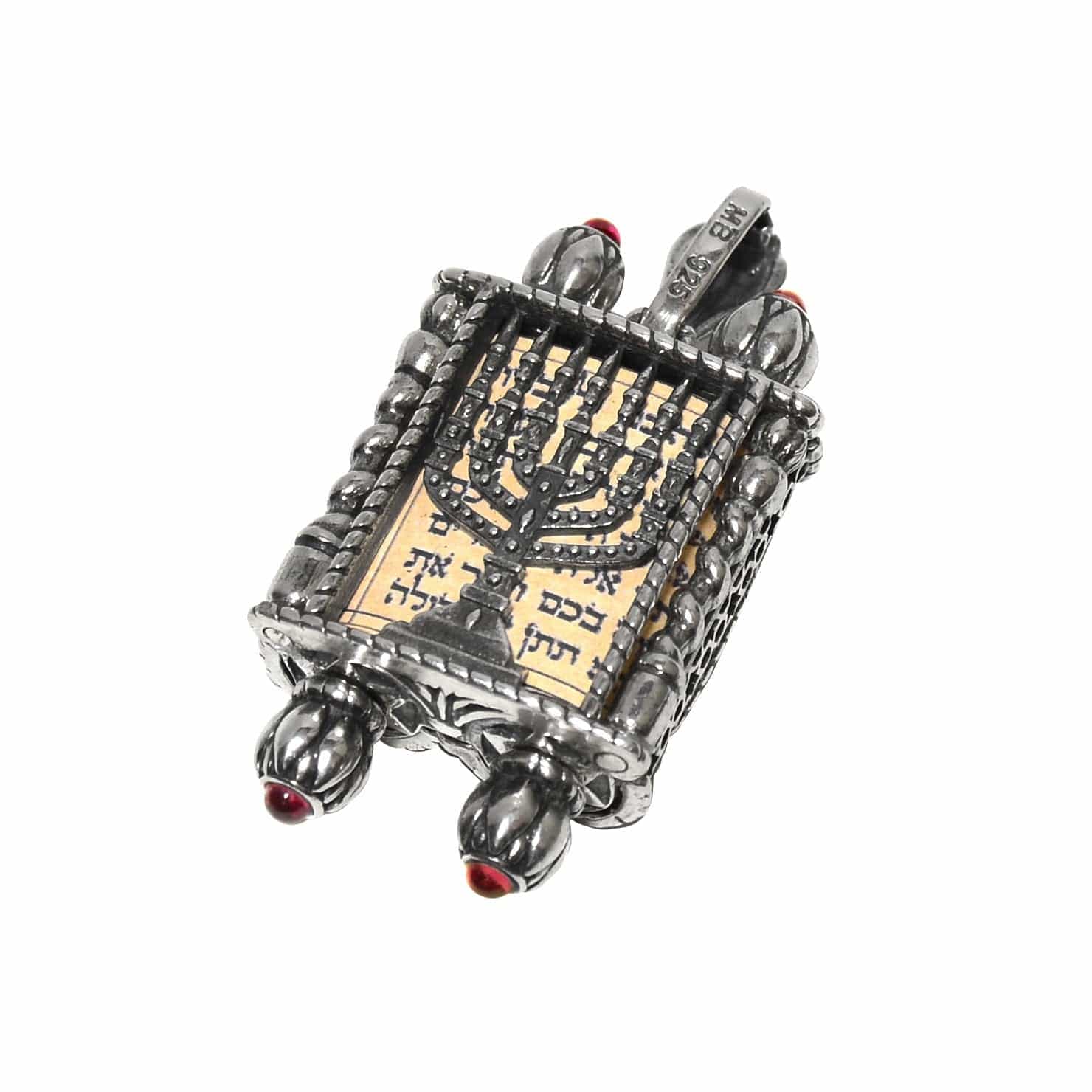 Lion of Judah Torah Scroll Pendant Silver 14K gold Garnets Shema scrol ...