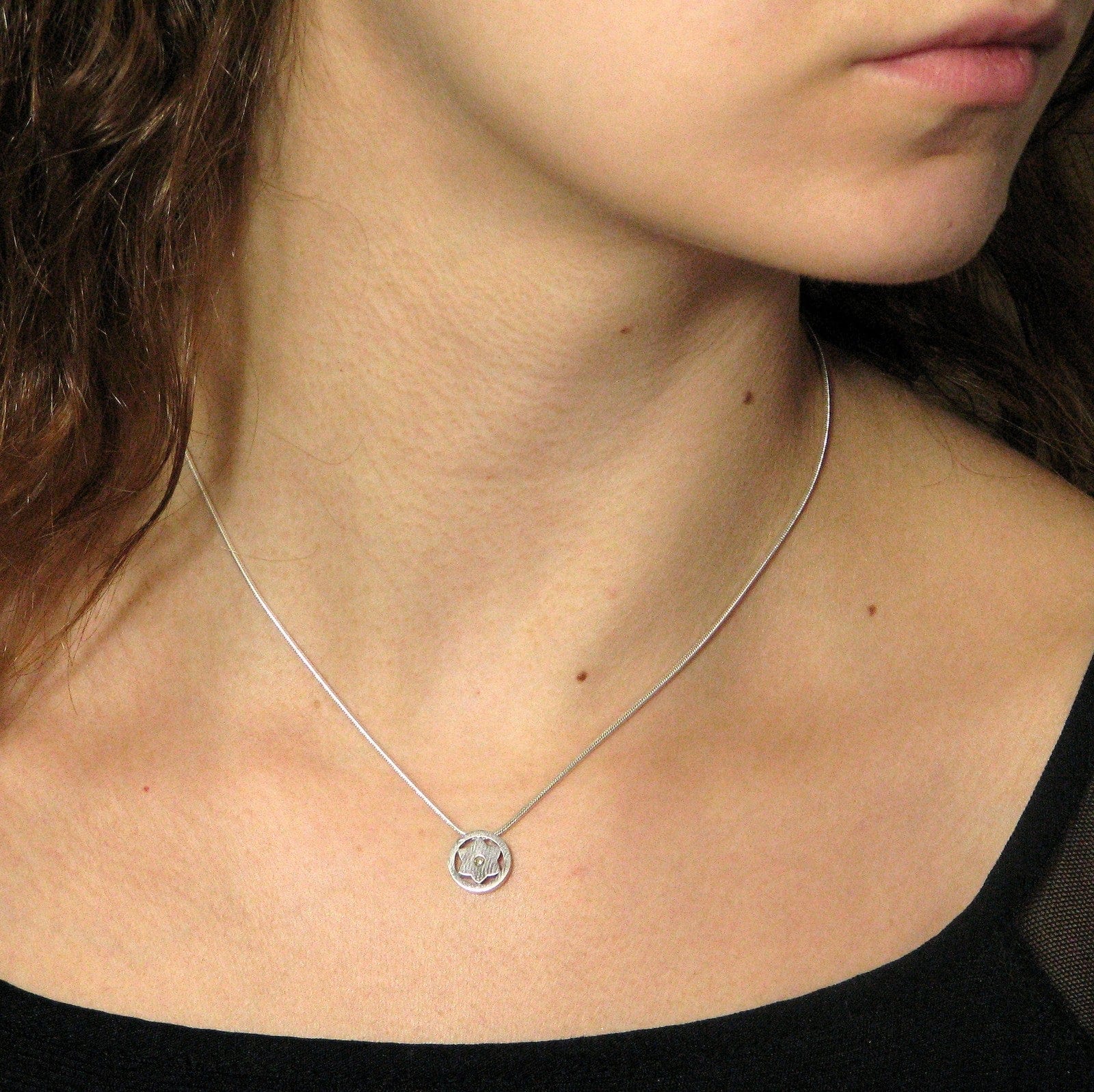 Star of David Round Star of David CZ Pendant Necklace Silver Snake Cha ...