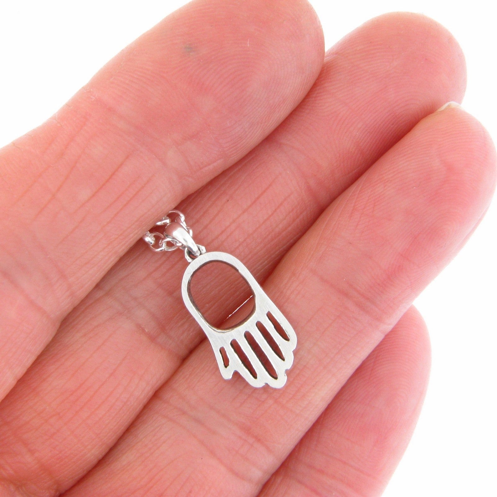 Hamsa Pendant Necklace Silver Rolo Chain – ahuva.com