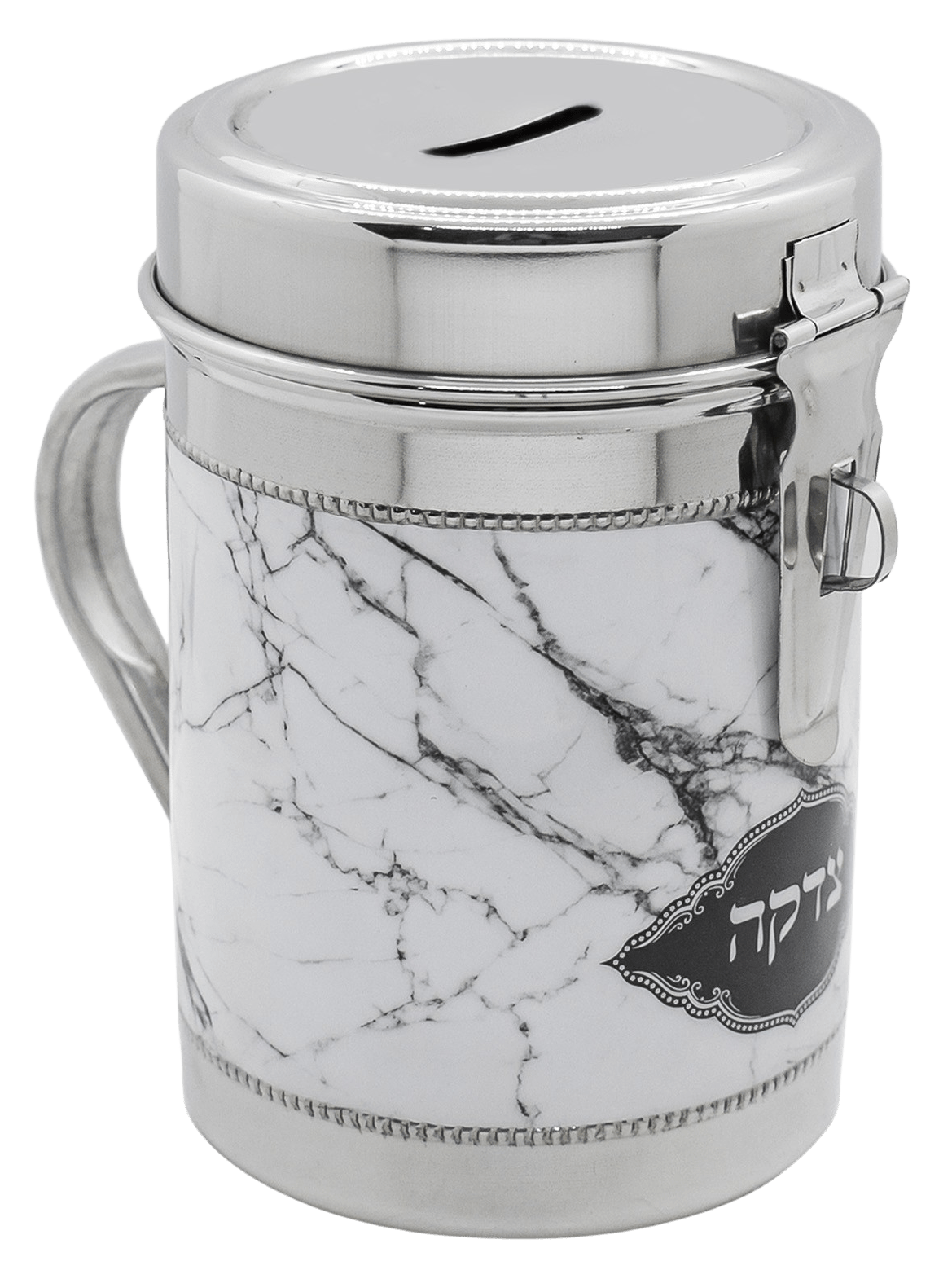 Silver Tzedakah Box with grey Marble Design – ahuva.com