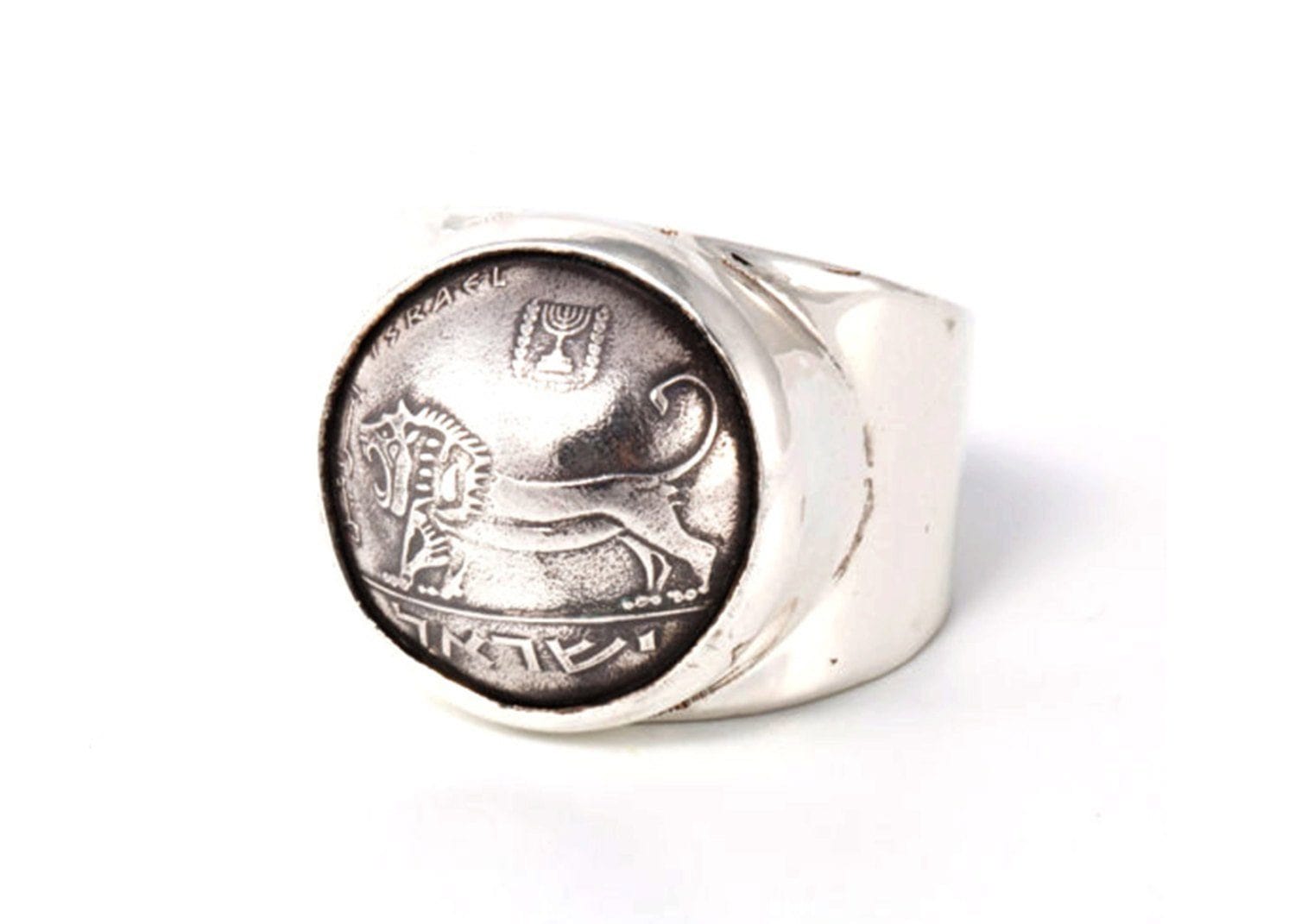Courage Israeli Old Coin Ring - Lion Coin of Israel Ring - Jewish Rings ...