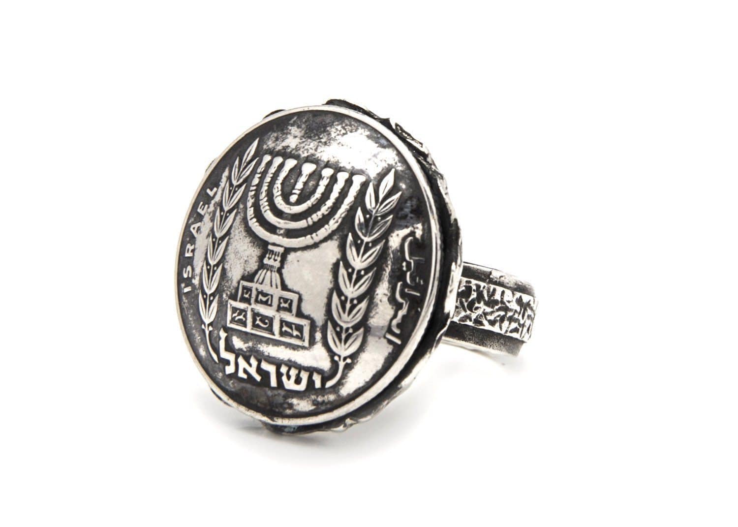 Israeli Coin Ring Israel Half Lira Medallion Coin Sterling Silver Ring ...