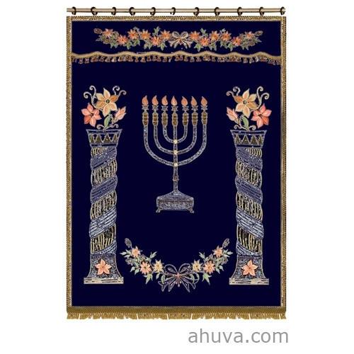 Parochet with Pillars of flowers and menorah - Parochet Ark - Paroches ...