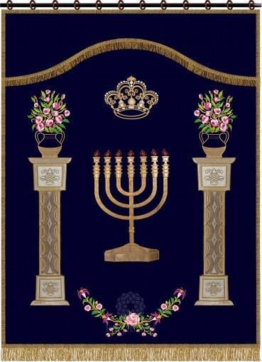 Parochet with Pillars, flower pot and Menorah - Parochet Ark – ahuva.com