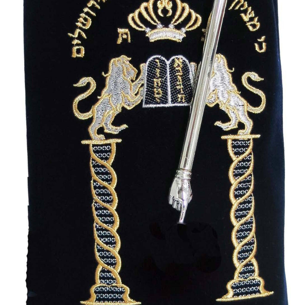 Sefer Torah. Navy velvet, with Yad & Protective Cover & Plastic – ahuva.com