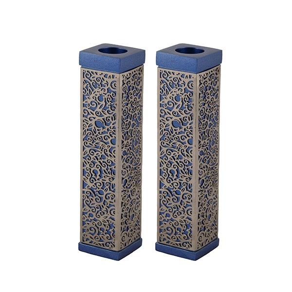 Tall Square Candlesticks + Metal Cutout - Blue – ahuva.com
