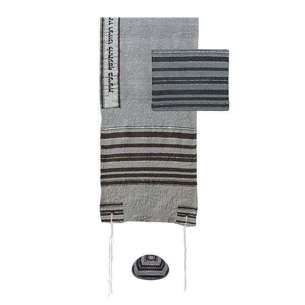 Tallit - Hand Woven + Atara with Blessing - 105 cm - Black - Dark Gray ...